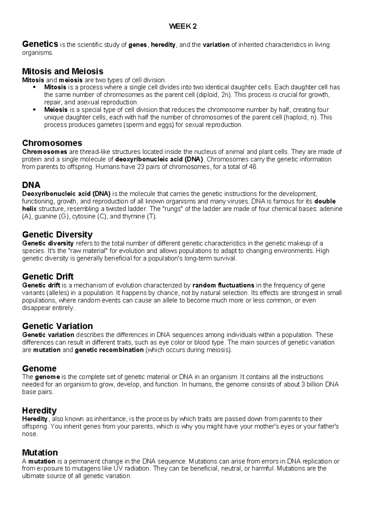 BIO- Lessons - Genetics and Cell Division Notes - Studocu