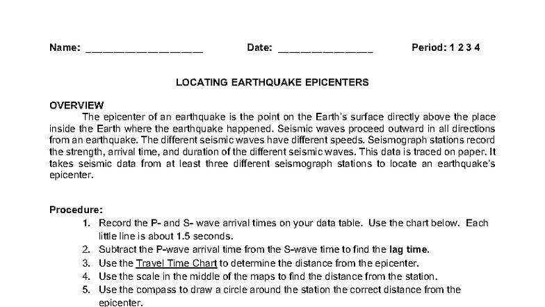 Epicenter Activity - Locating Earthquake Epicenters (Science 101) - Studocu