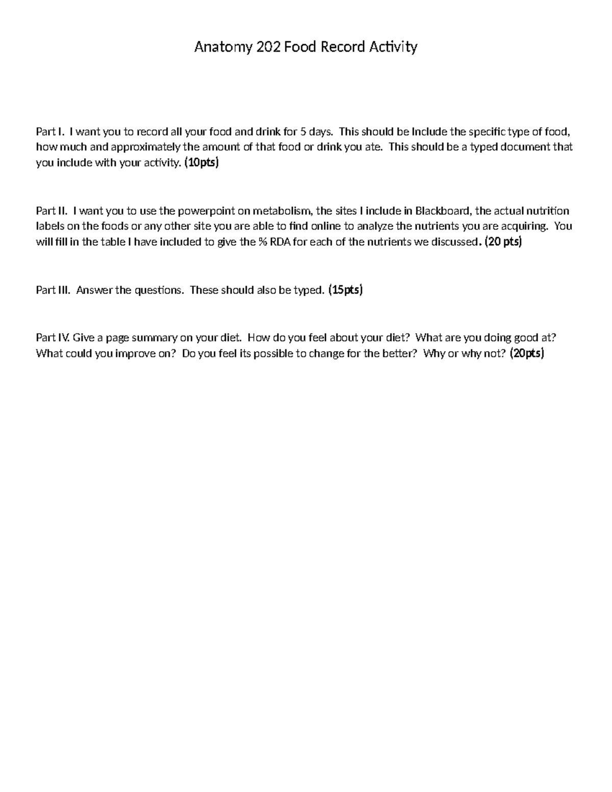 Anatomy 202: Food Record Activity and Nutrient Analysis Guide - Studocu