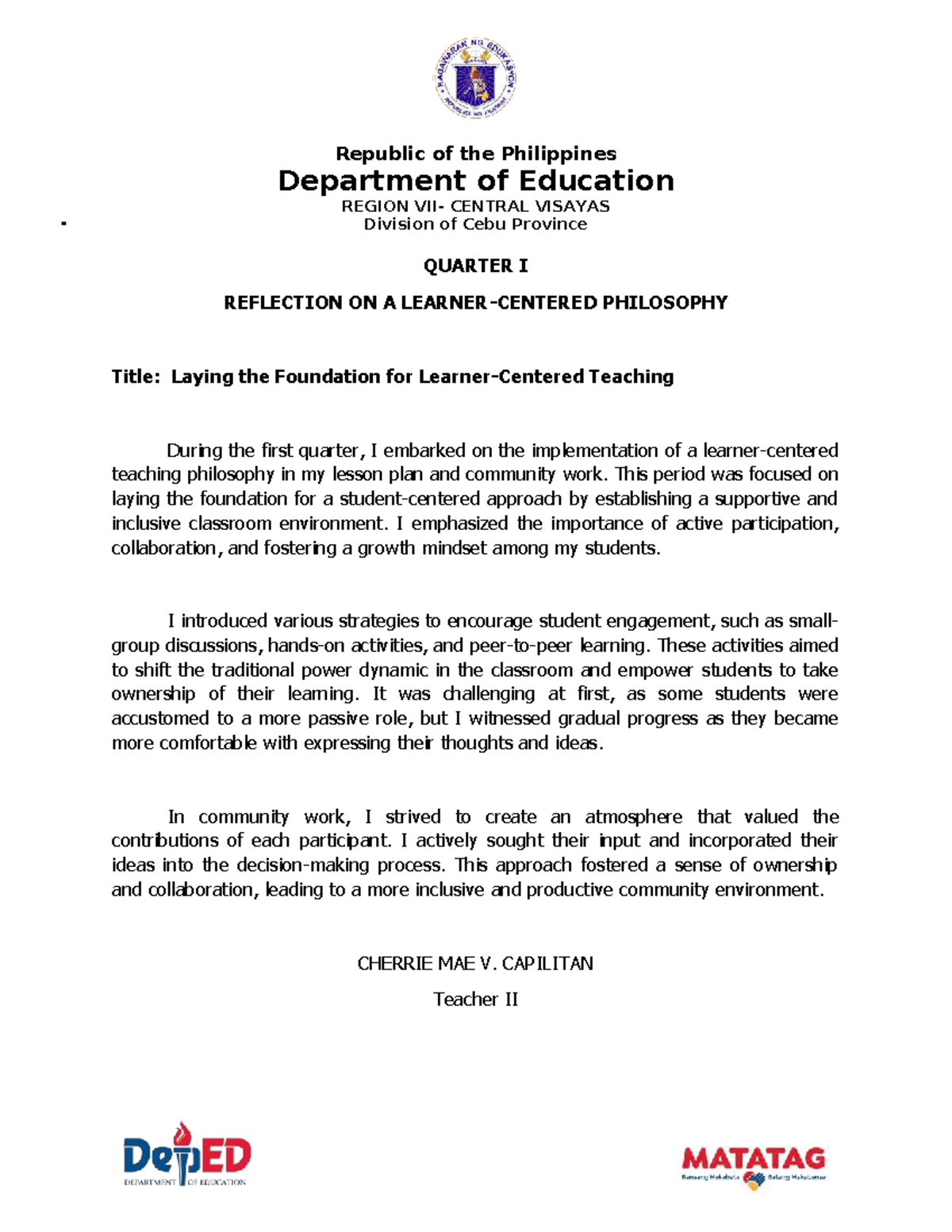 Teacher Reflection on Philosophy: Building Inclusive Classrooms (EDU 101) - Studocu