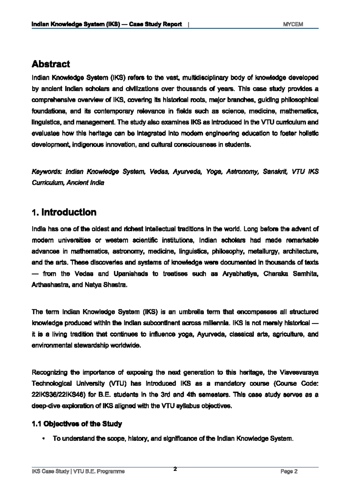 Indian Knowledge System (IKS) Case Study Report for VTU B.E. - Studocu