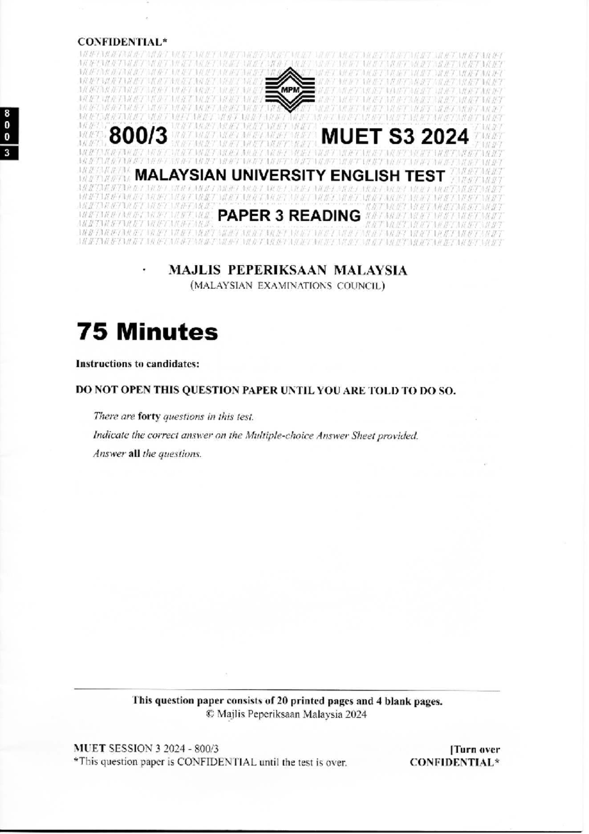 MUET S3 2024 Reading Paper 3: Comprehensive Test Review - Studocu