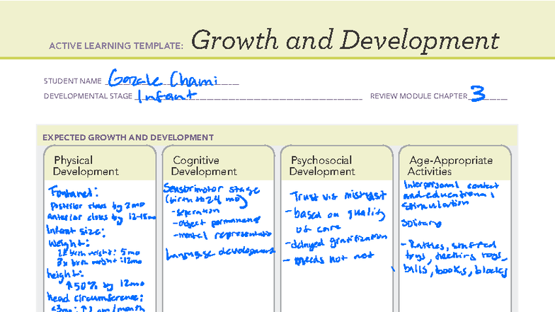 Infant Growth and Development ALT: Active Learning Template - Studocu