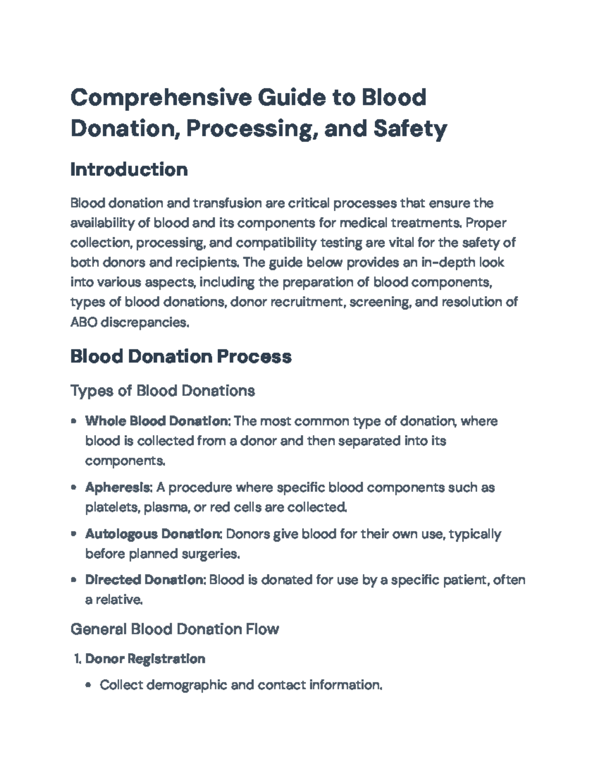 Comprehensive Guide to Blood Donation, Processing, and Safety ...
