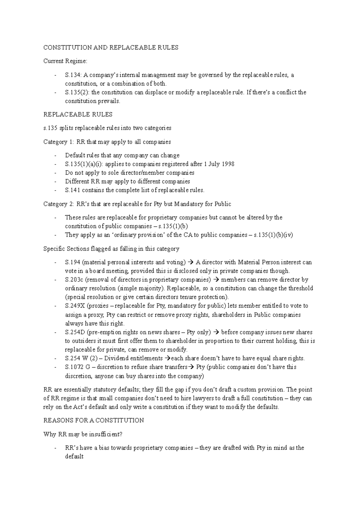 WEEK 3 - In-Depth Notes on Constitution & Replaceable Rules (LAW 101 ...
