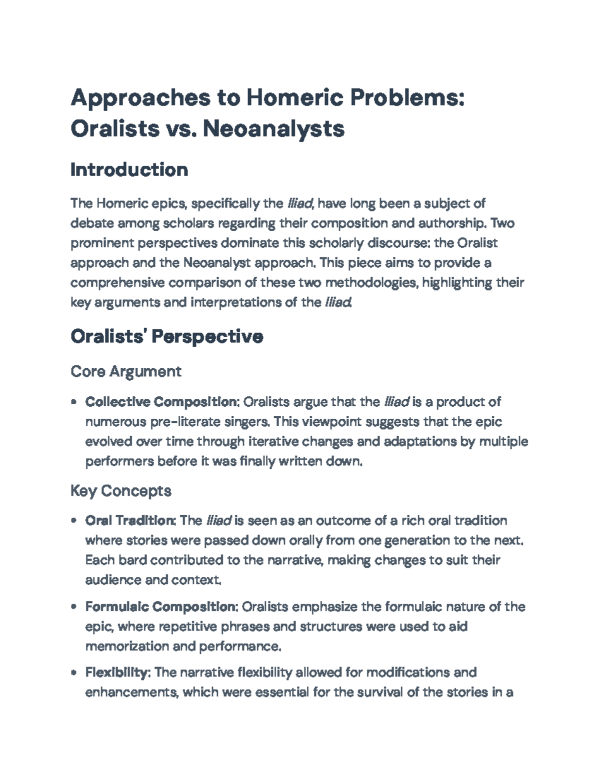 Comparative Analysis of Oralist and Neoanalyst Views on the Iliad ...