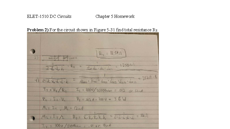 DC Circuits (Course Code) Chapter 5 Homework Problems & Solutions - Studocu