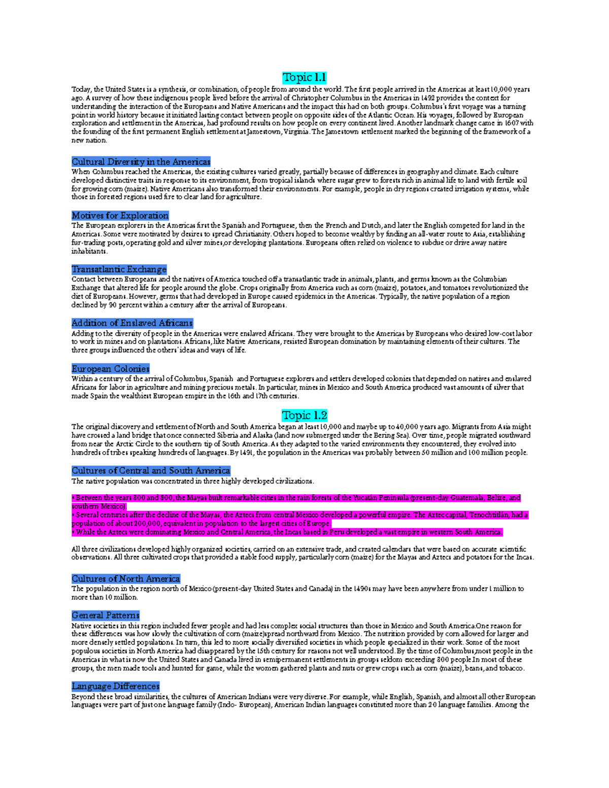 Amsco AP US History: Topics 1.1 to 2.8 Overview and Analysis - Studocu