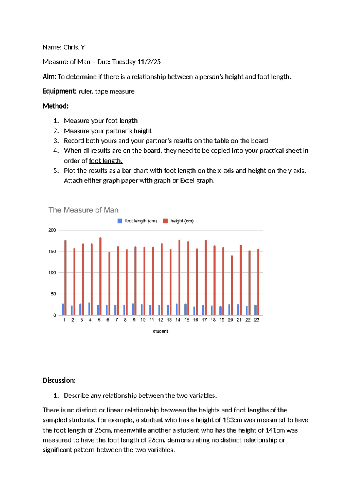 Measure of Man - Height vs Foot Length Analysis - Studocu