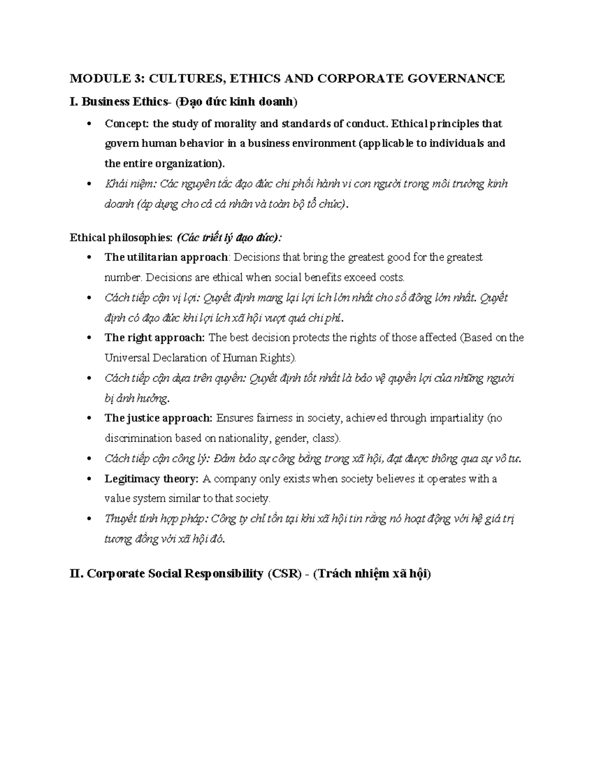 MODULE 3: CULTURES, ETHICS & CORPORATE GOVERNANCE I - Business Ethics ...
