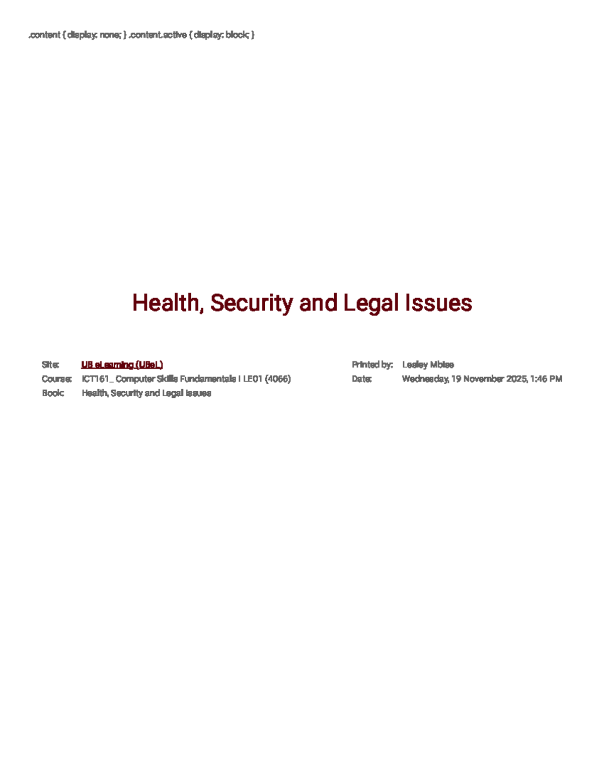 Health, Security and Legal Issues - ICT161_ Final Notes - Studocu