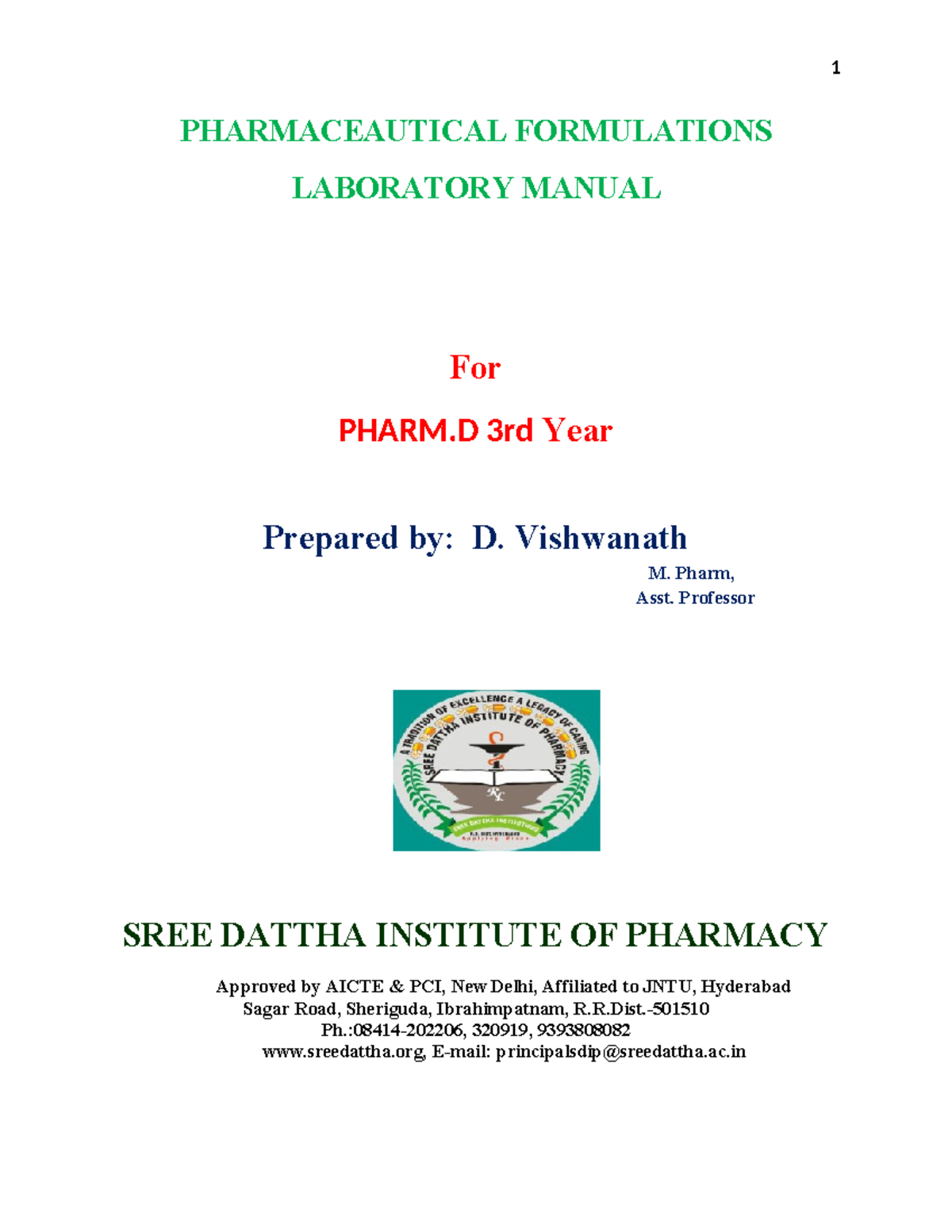 Formulations LAB Manual for PHARM.D 3rd Year Final (2020-21) - Studocu