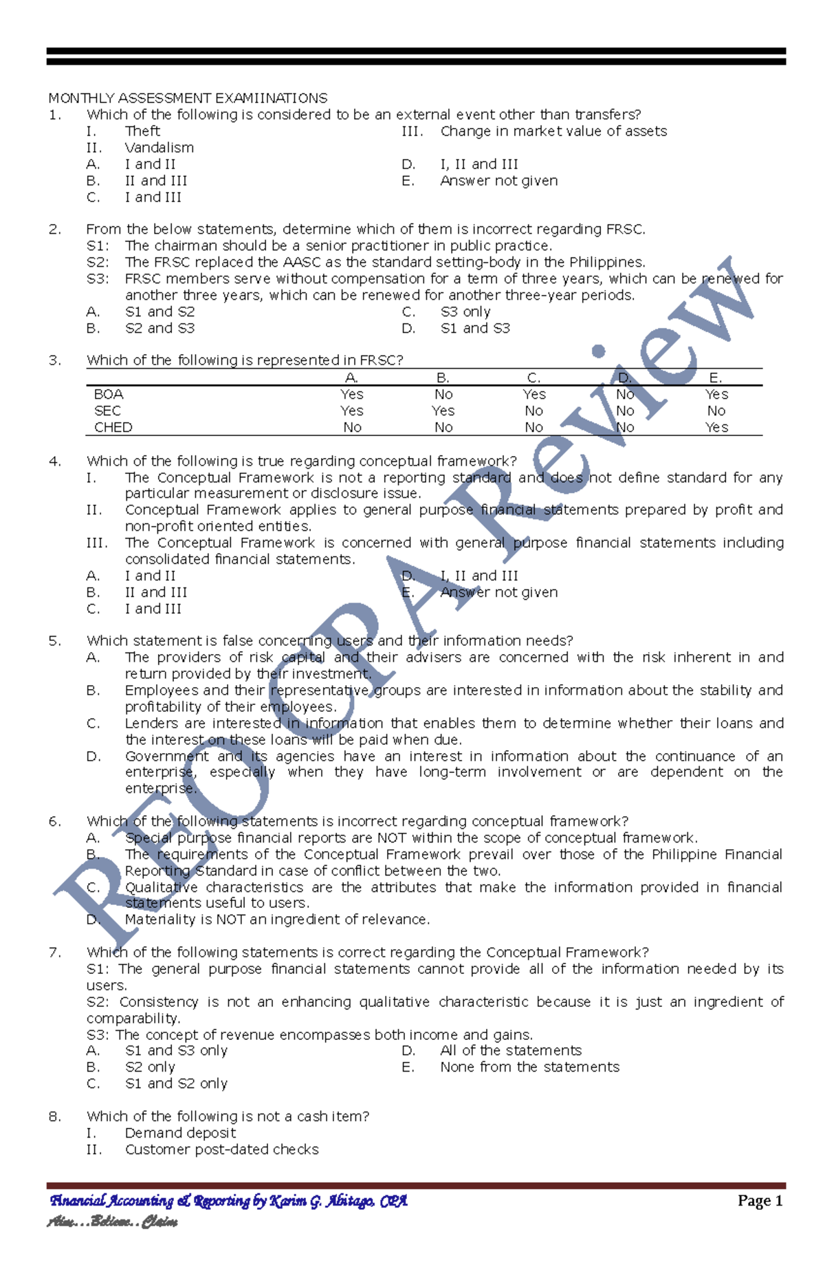 FAR Monthly Assessment Exam Questions - October 2020 - Studocu