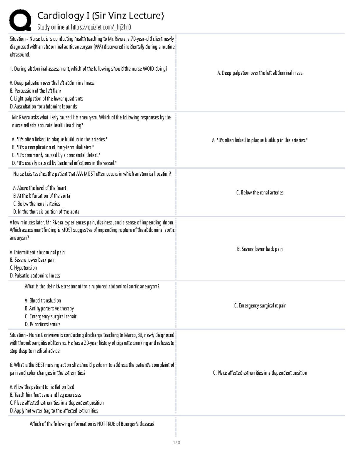 Cardiology I (Sir Vinz Lecture) Post Test Study Guide - Studocu