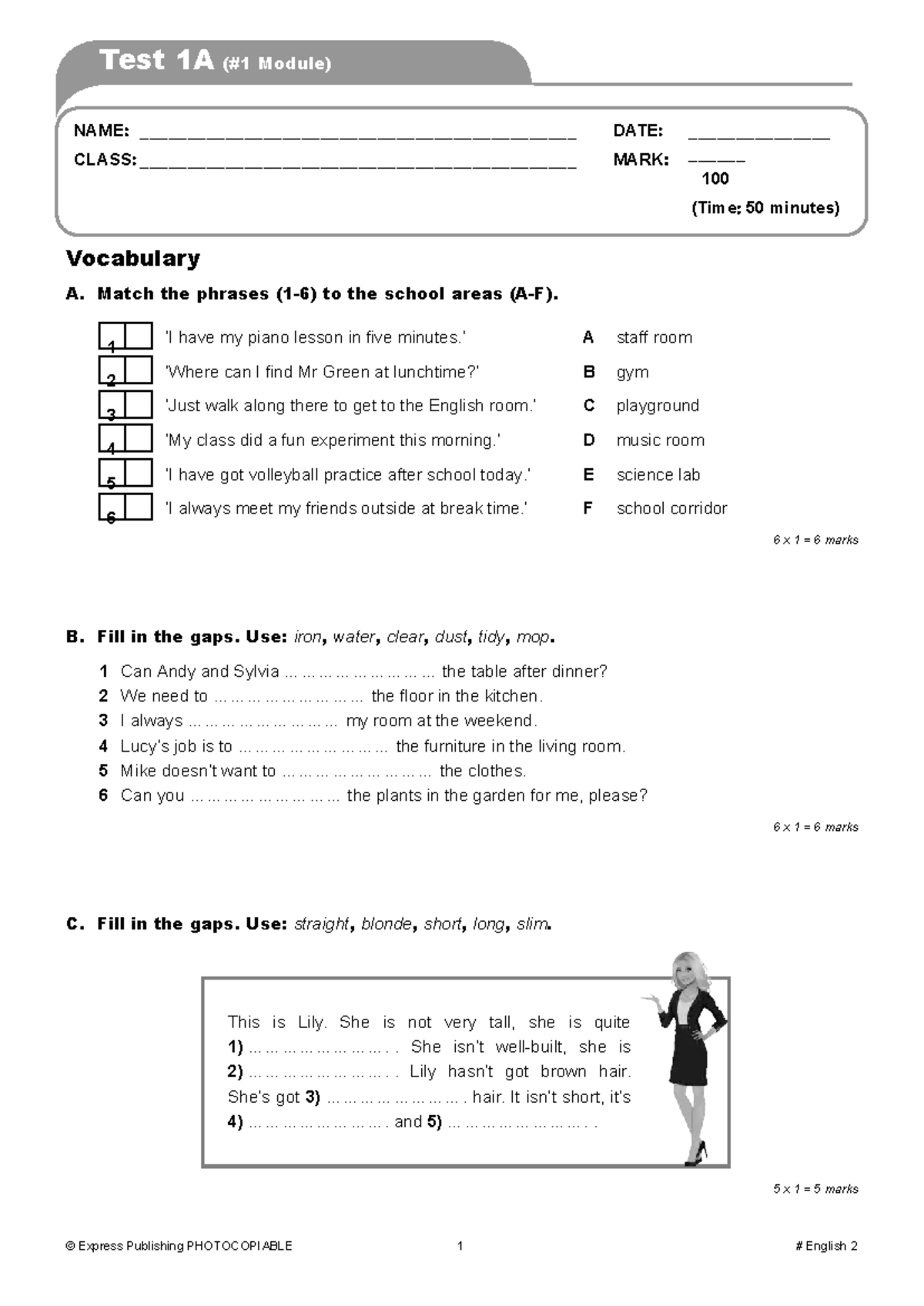 English 2 Test 1A Module 1: Vocabulary, Grammar, and Reading Exercises ...
