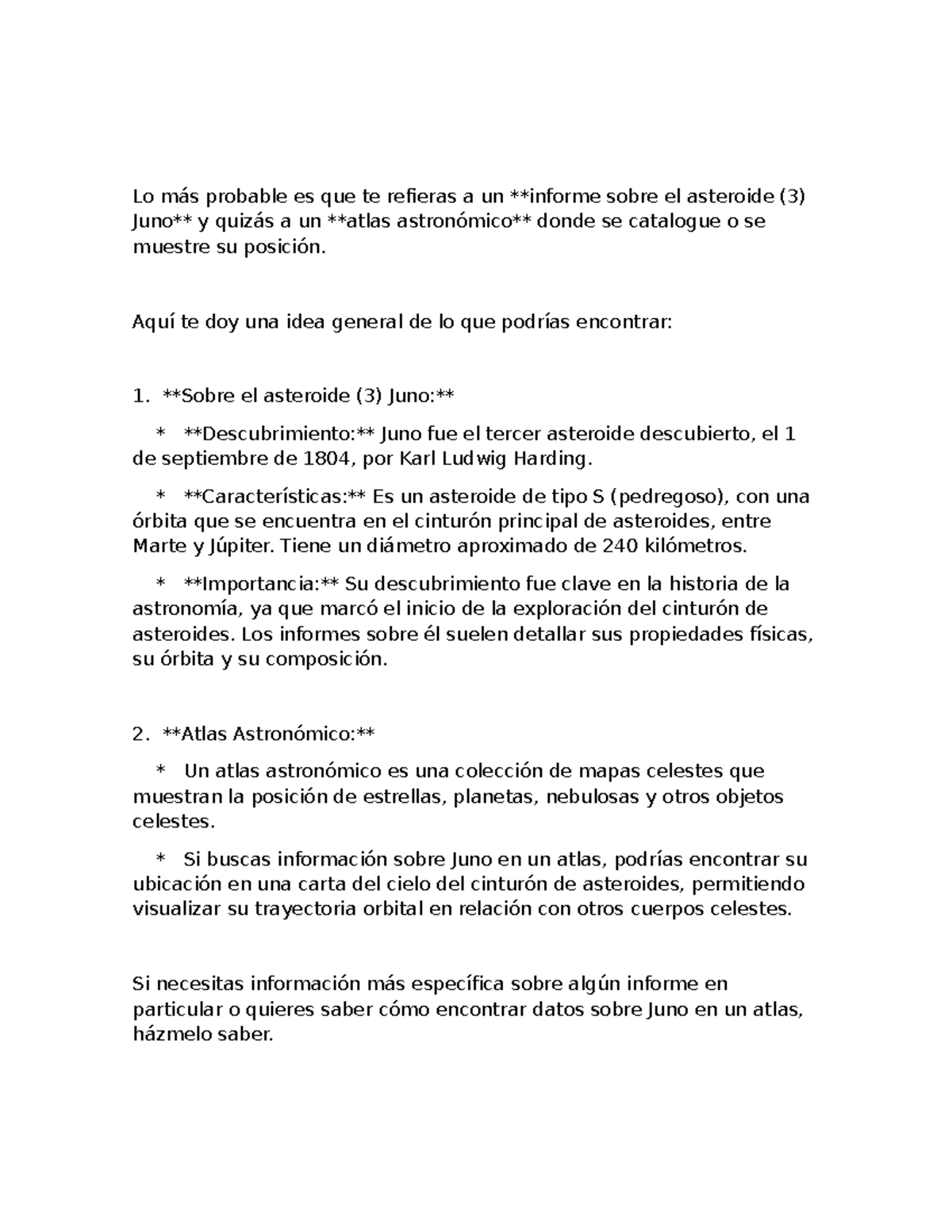 3i Atlas del Asteroide (3) Juno: Historia y Posición Celestial - Studocu