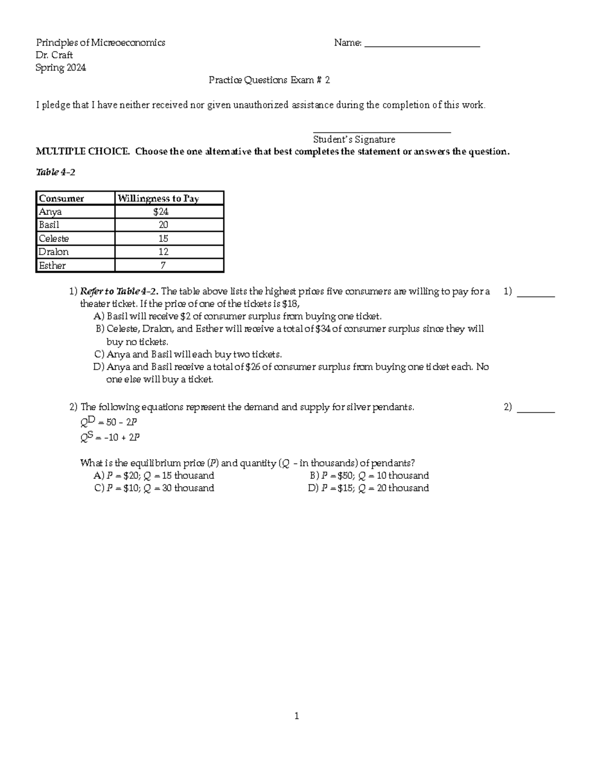 Principles of Microeconomics - Practice Questions Exam #2 - Studocu