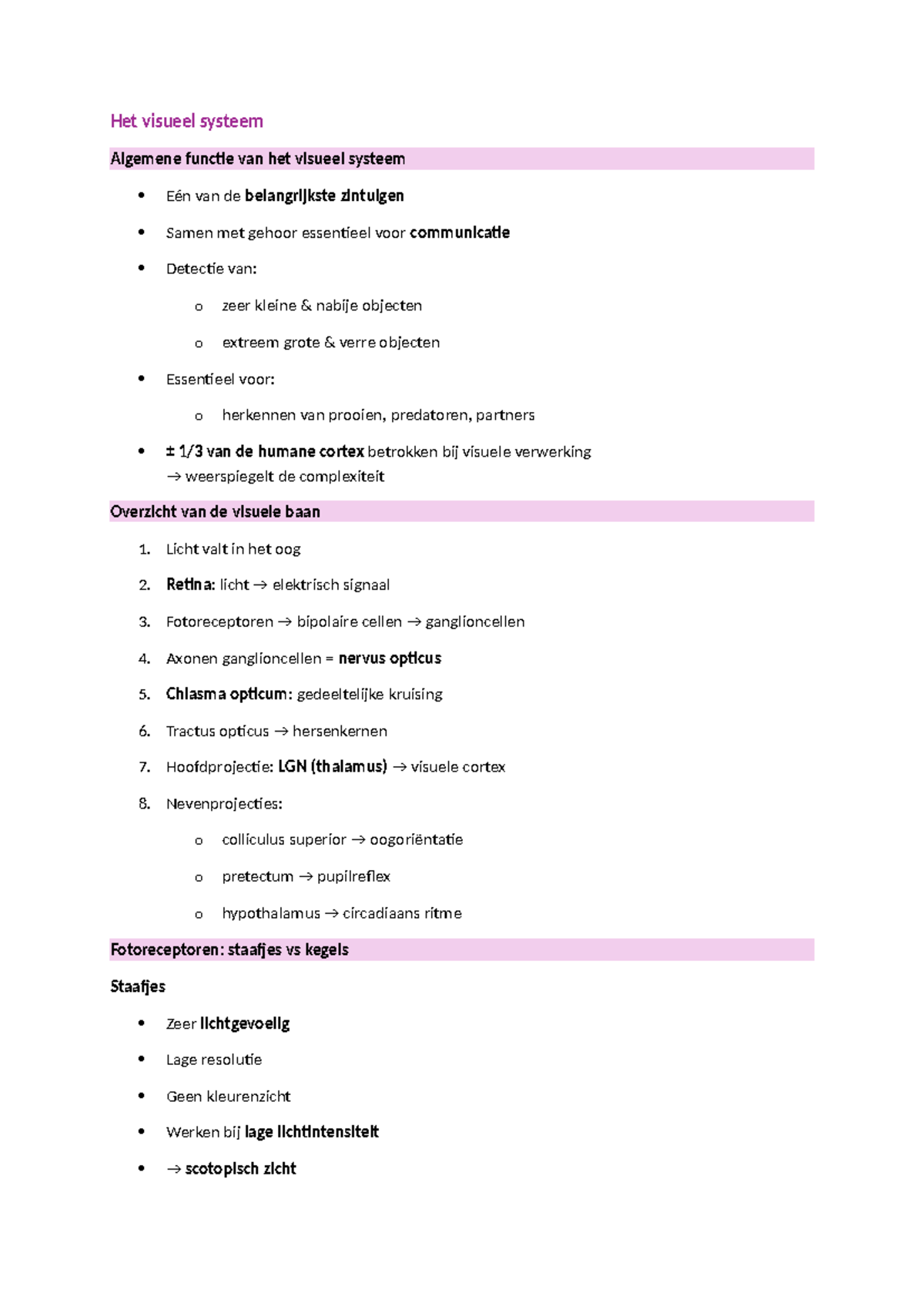 Het visueel systeem: Functies en Structuur van de Visuele Verwerking ...