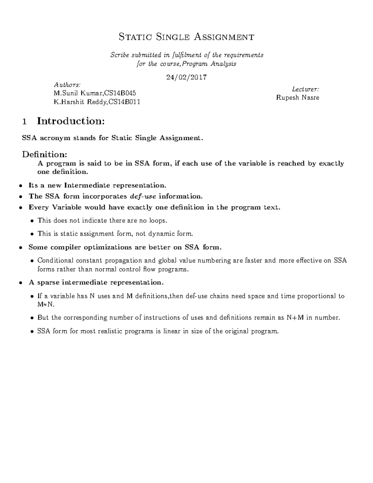 Static Single Assignment (SSA) Form Overview for Program Analysis - Studocu