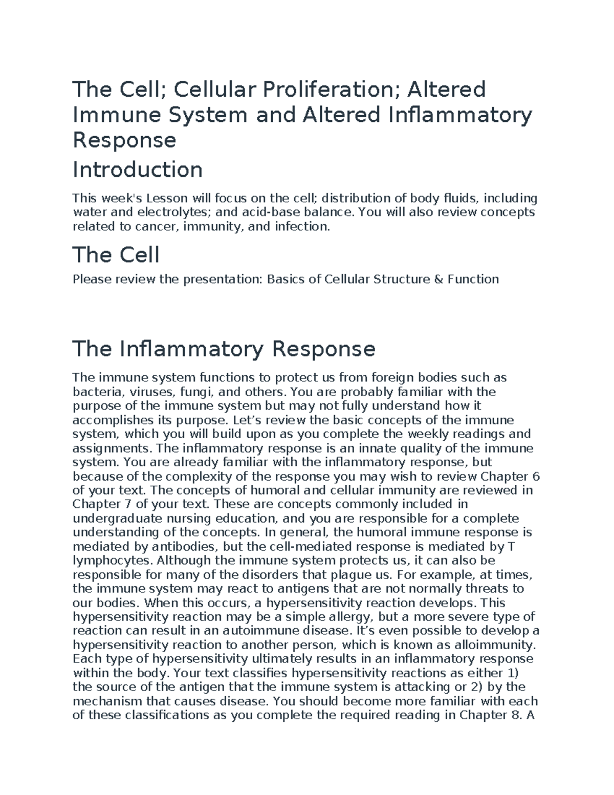 Patho 101: Midterm Review on Immune System & Inflammatory Responses ...