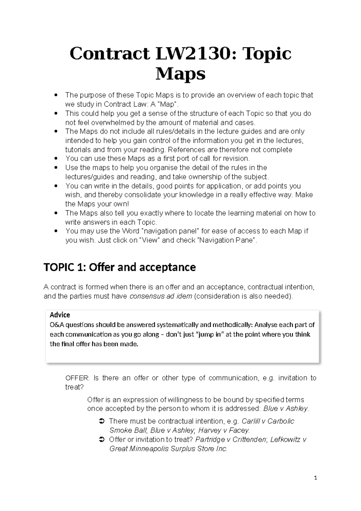 LW2130: Comprehensive Topic Maps for Contract Law Revision - Studocu