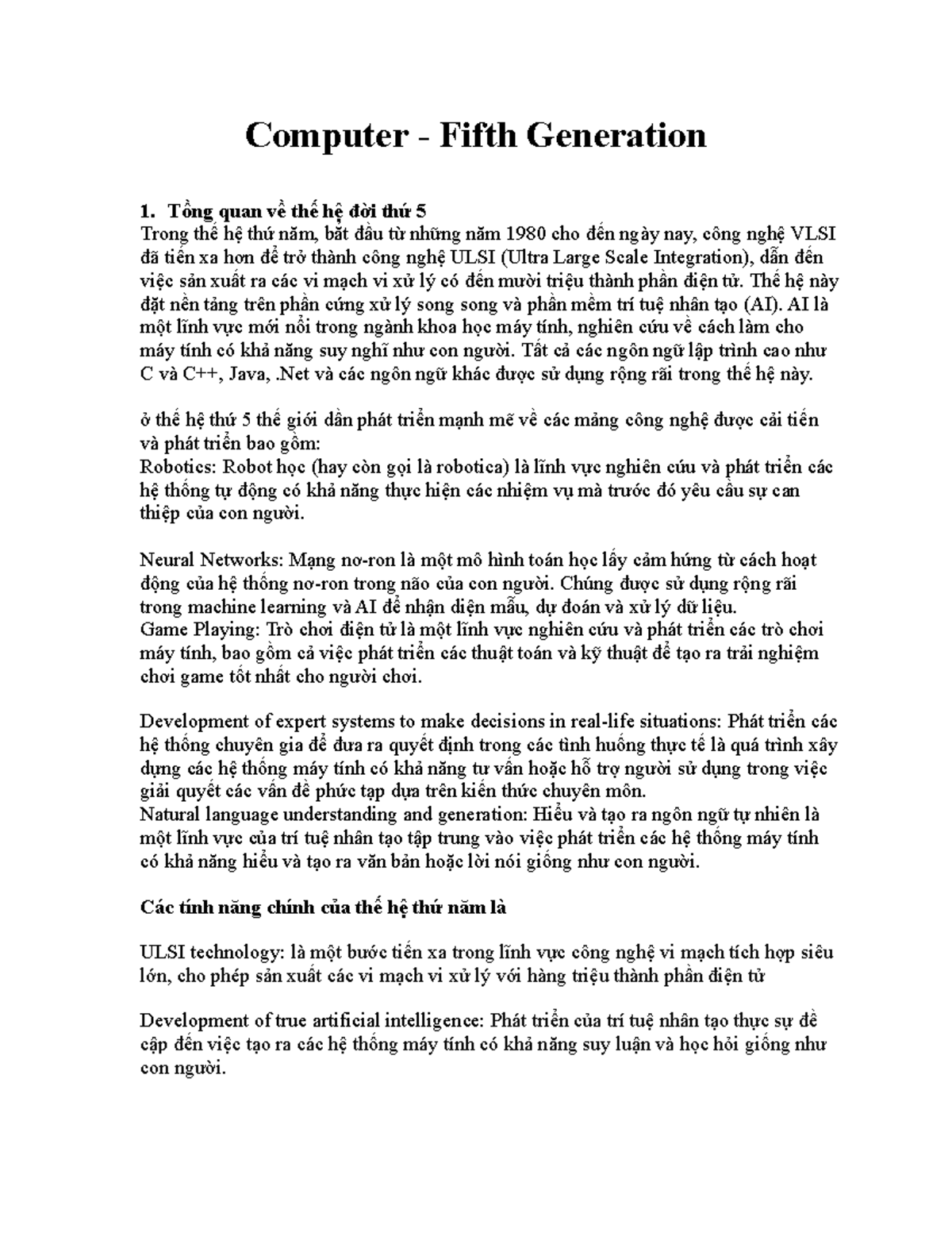 Fifth Generation Computers: Overview and Key Features - Studocu