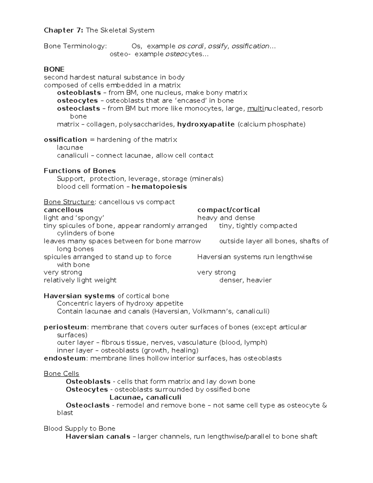 Chapter 7: The Skeletal System Overview and Functions - VMED 101 - Studocu
