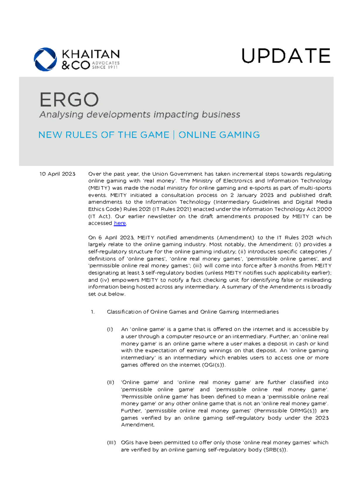 New Rules for Online Gaming: Amendments to IT Rules 2021 - April 2023 ...