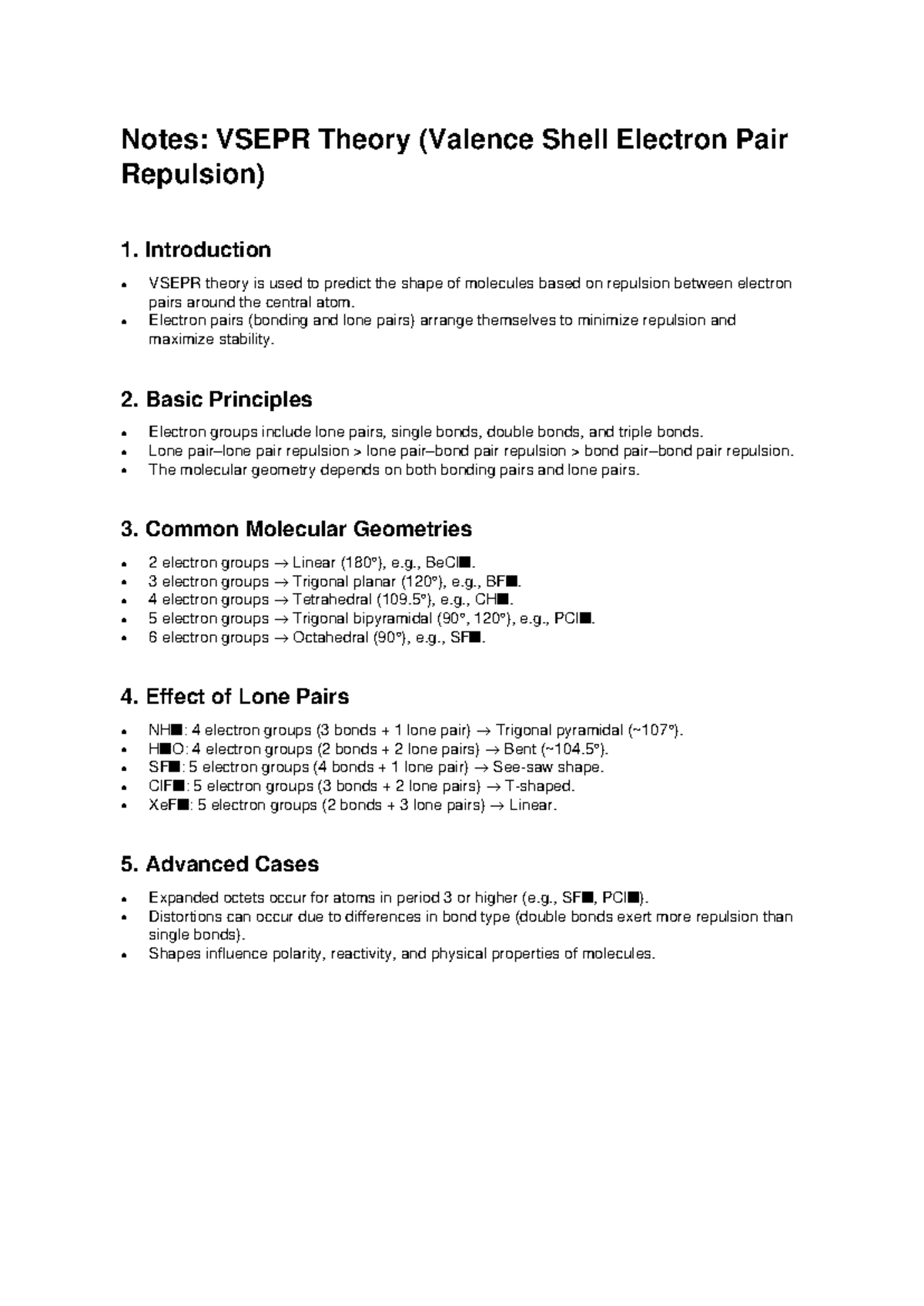 VSEPR Theory Notes: Understanding Molecular Shapes and Geometry - Studocu