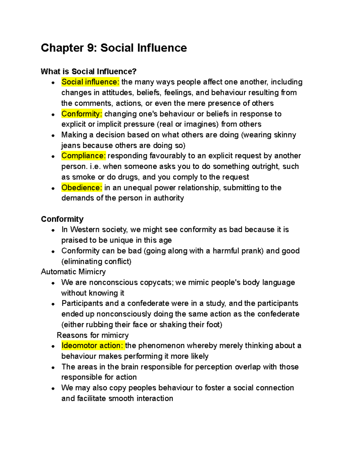 Chapter 9 Social Influence - Chapter 9: Social Influence What is Social ...