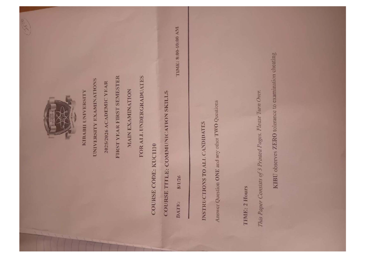 KIBU 20260109 Communication Skills End Semester Exam - Studocu