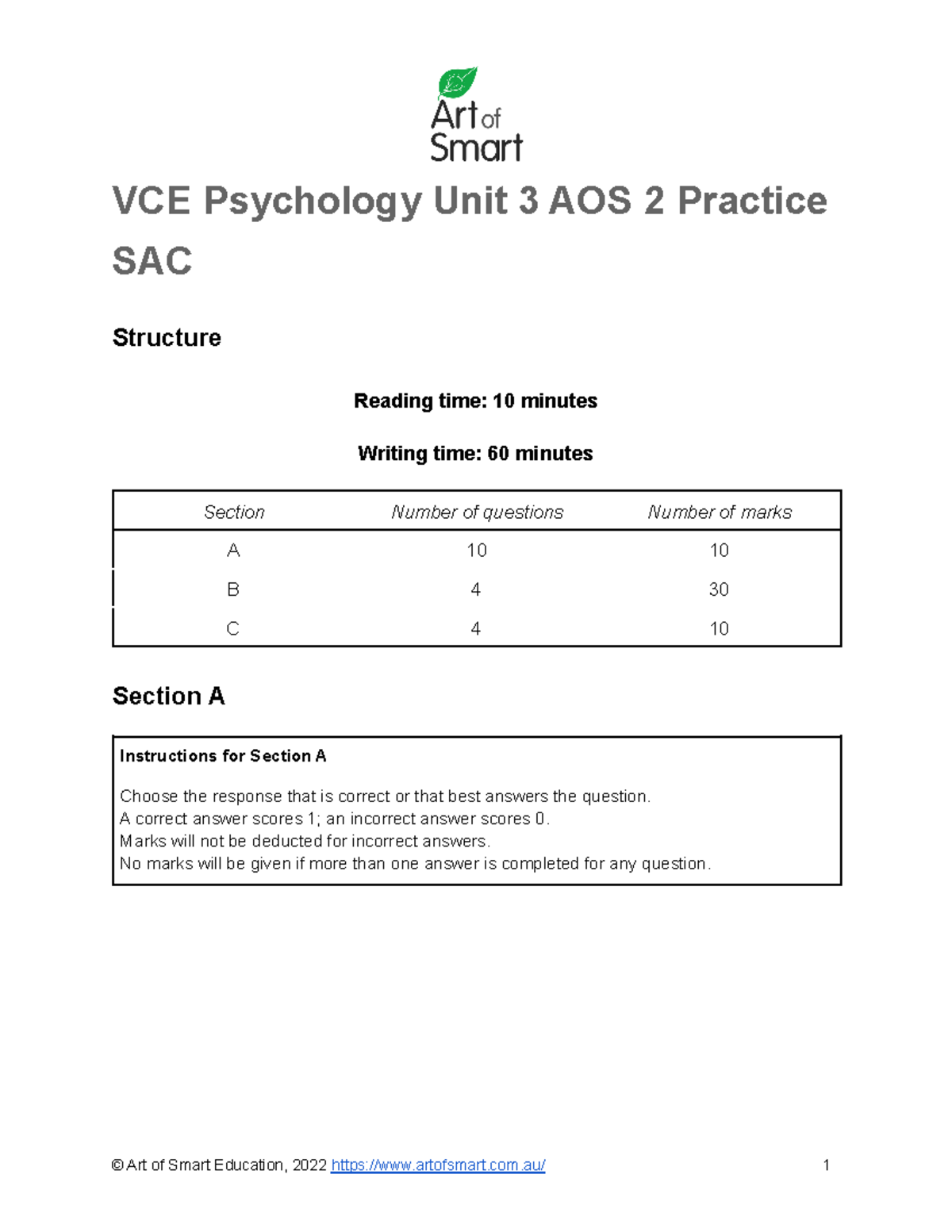 Psychology Unit 3 AOS 2 Practice SAC 1: Question and Answer Review ...