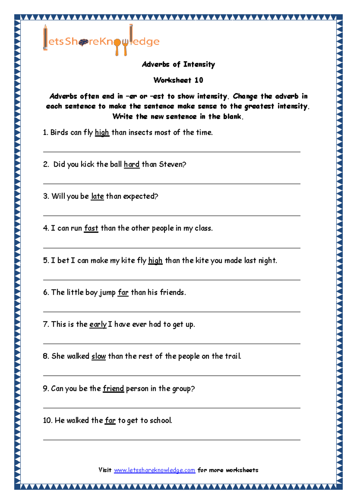 Adverbs of Intensity Worksheet W10: Enhancing Sentence Intensity - Studocu