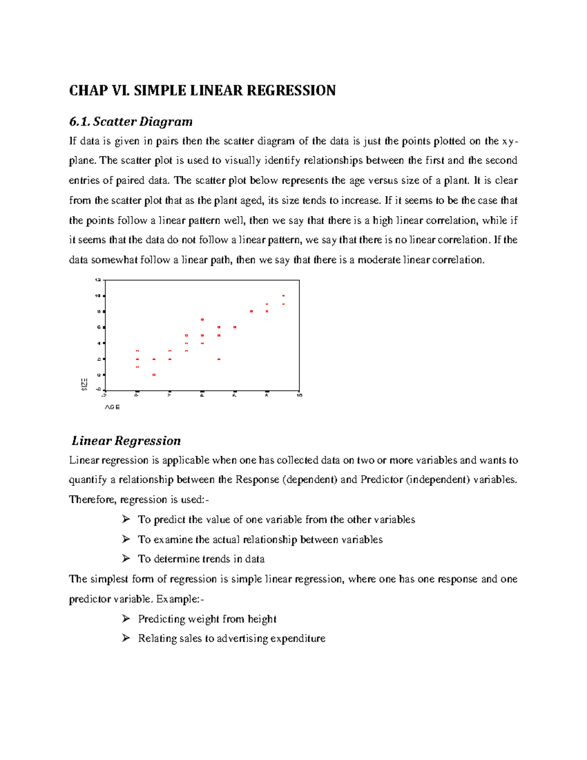 CHAP VI: Simple Linear Regression Concepts and Examples - Studocu