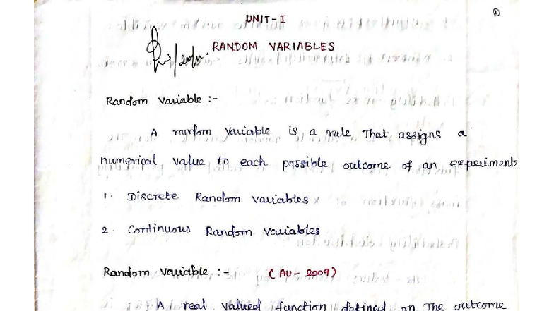 APS Random Variables: Understanding Discrete and Continuous Types - Studocu