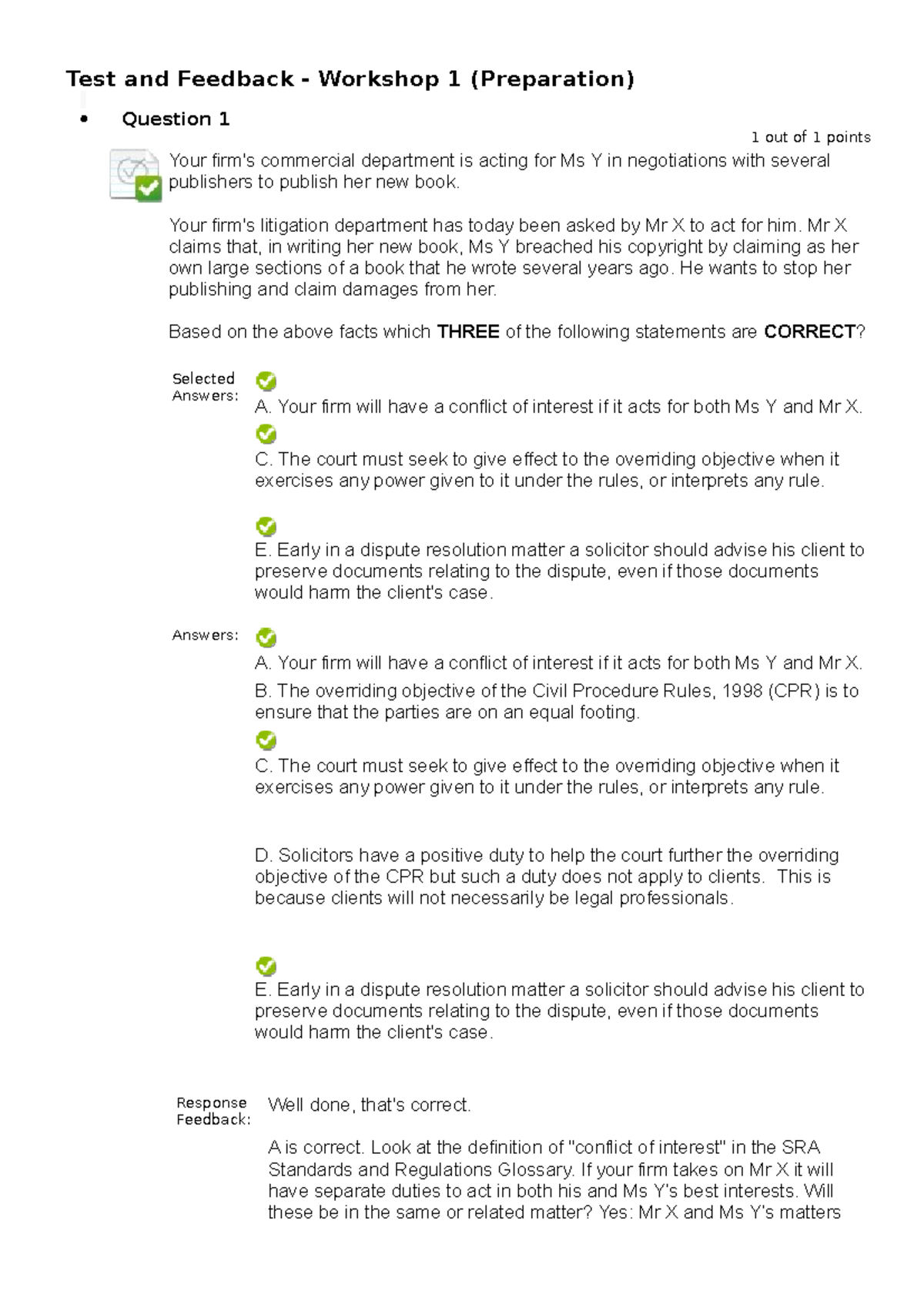 MCQs on Dispute Resolution - Model Answers & Feedback - Studocu