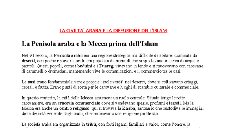 LA CIVILTÀ ARABA E LA DIFFUSIONE DELL'ISLAM: STORIA E CULTURA - Studocu