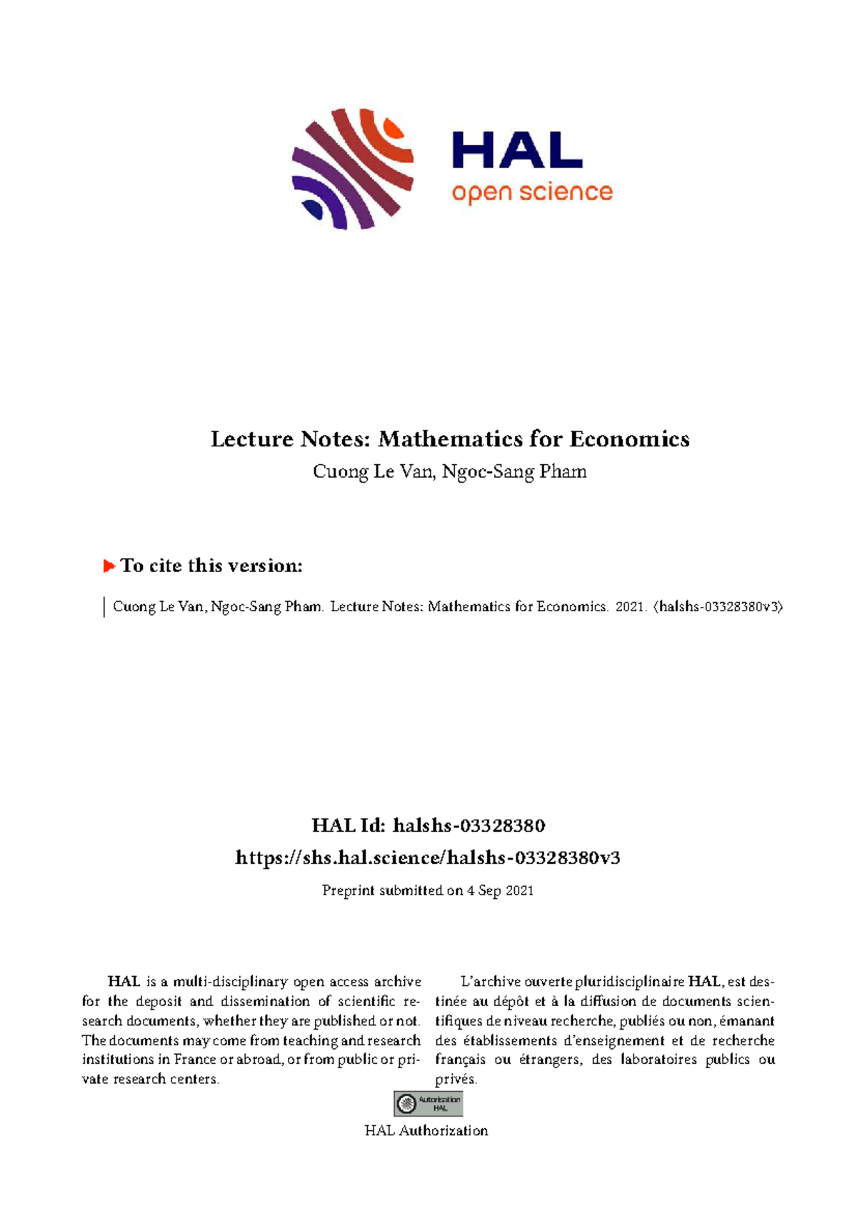 Lecture Notes: Mathematics for Economics (2021) by Cuong Le & Pham ...