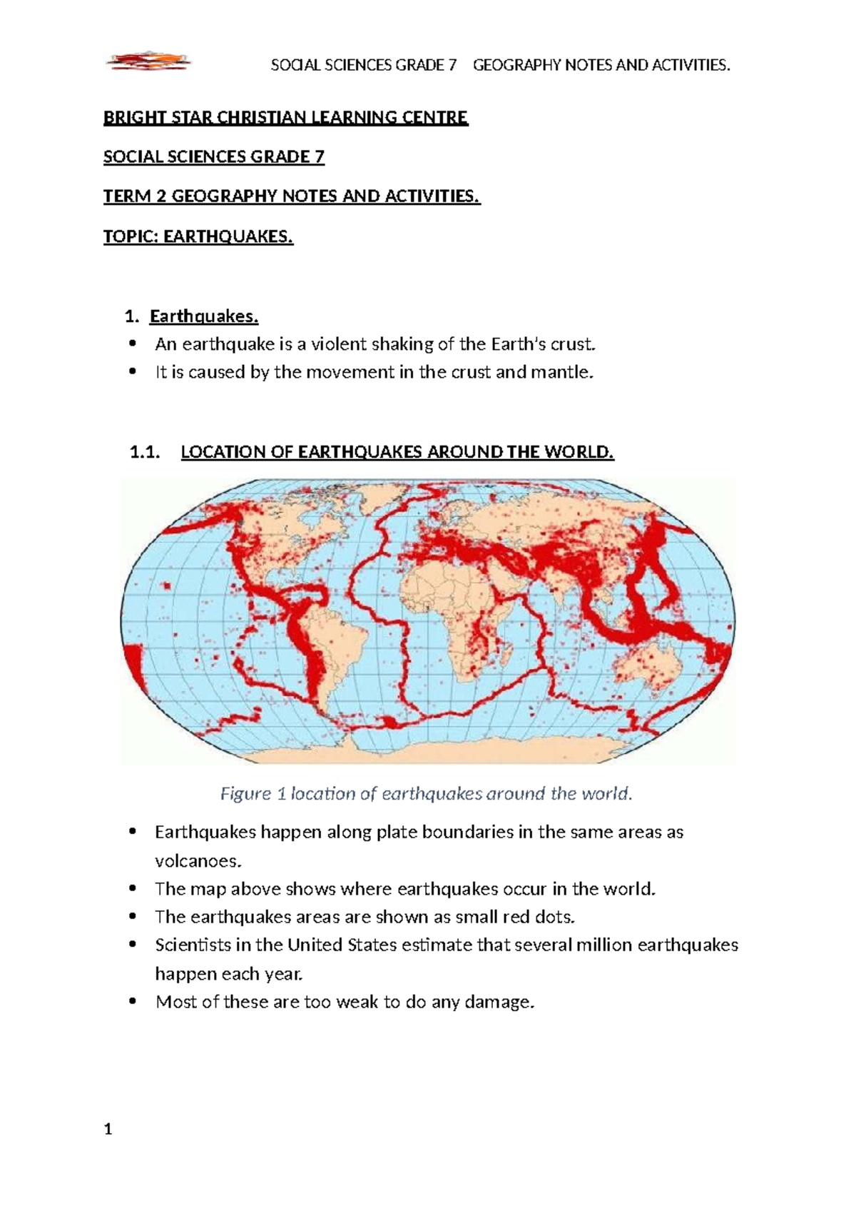 SOCIAL SCIENCES GRADE 7 GEOGRAPHY NOTES: EARTHQUAKES & IMPACTS - Studocu