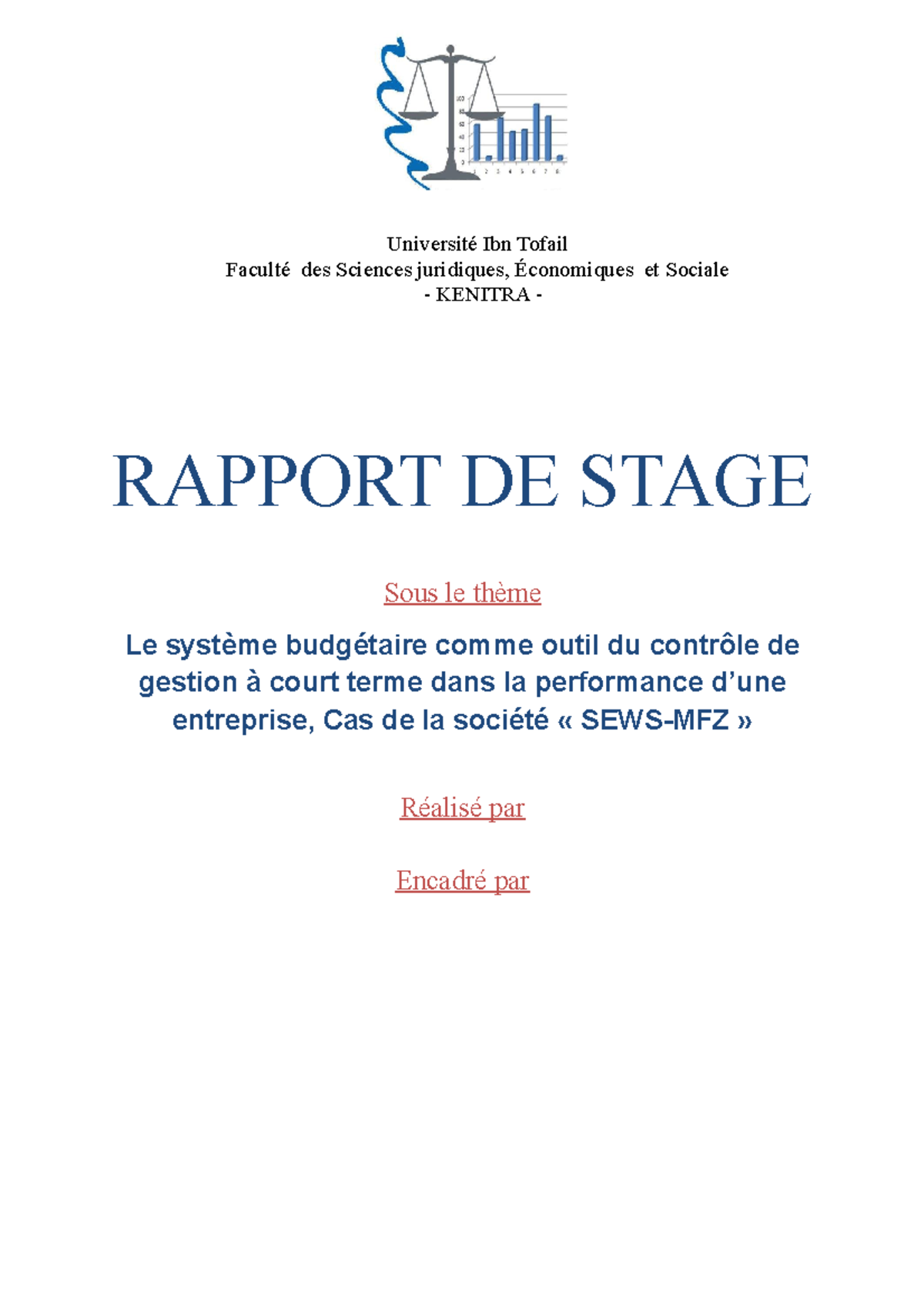 Rapport de Stage: Système Budgétaire pour le Contrôle de Gestion - SEWS-MFZ - Studocu