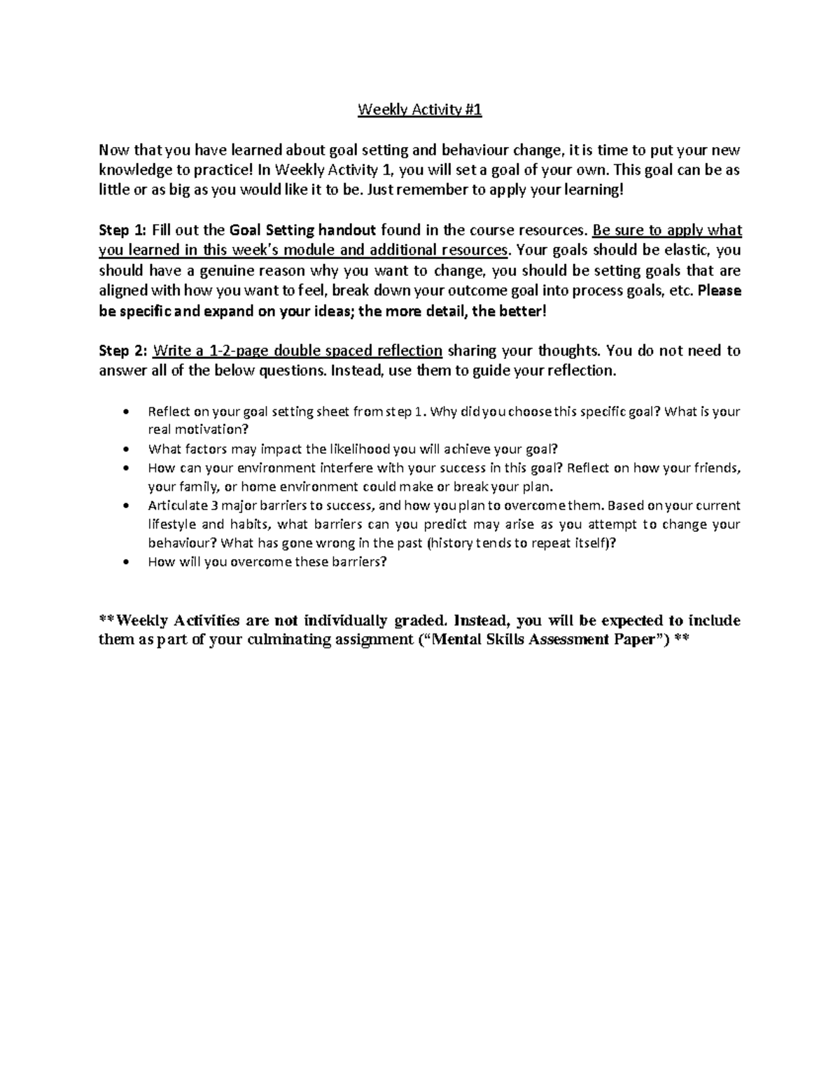 Weekly Activity 1: Goal Setting & Reflection Guide - Studocu
