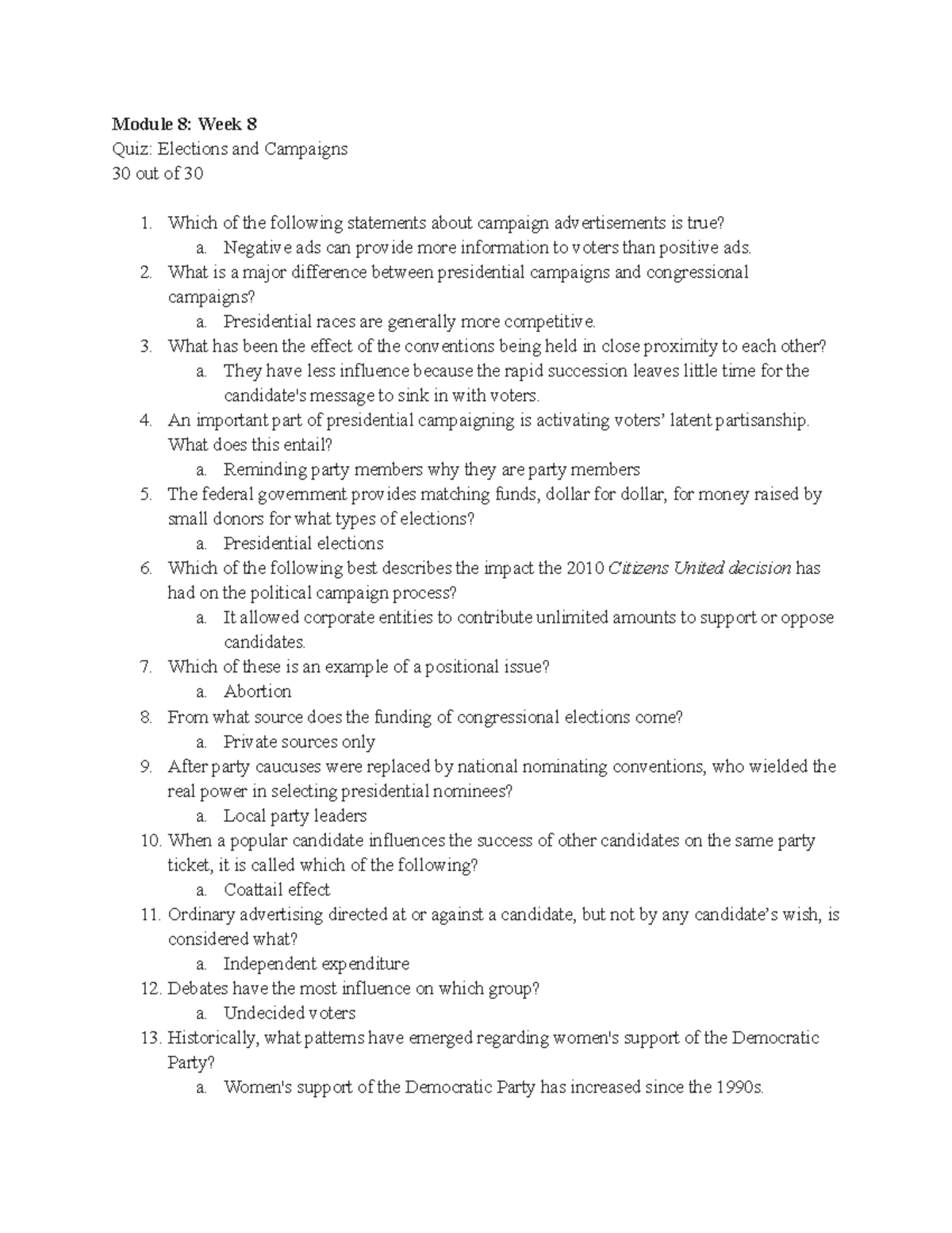 Quiz on Elections and Campaigns - GOV 220: Insights & Key Concepts ...