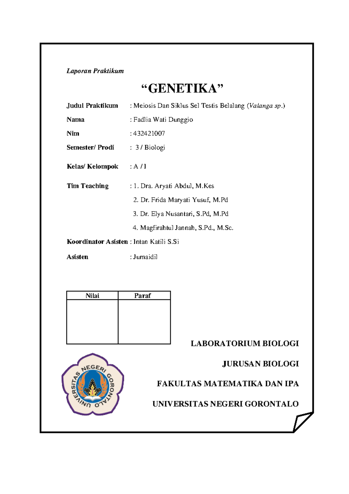 Laporan Praktikum: Meiosis dan Siklus Sel Testis Belalang (Valanga sp ...