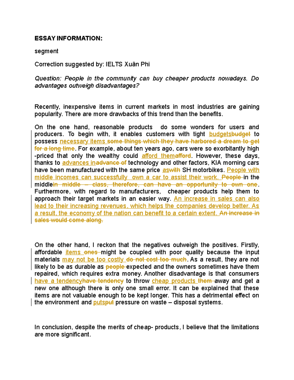 Joni Nguyen - Essay Correction - ESSAY INFORMATION: segment Correction ...