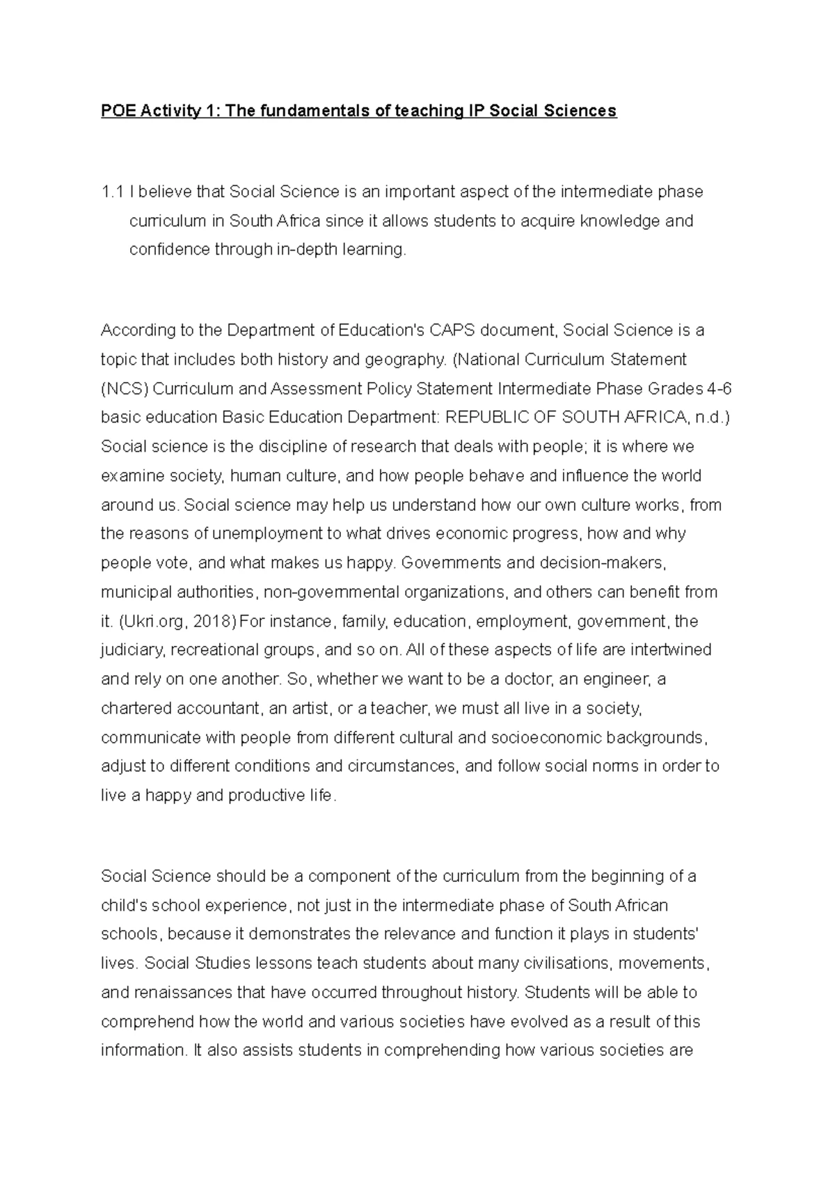 CAPS Intermediate Phase Social Sciences - - Studocu