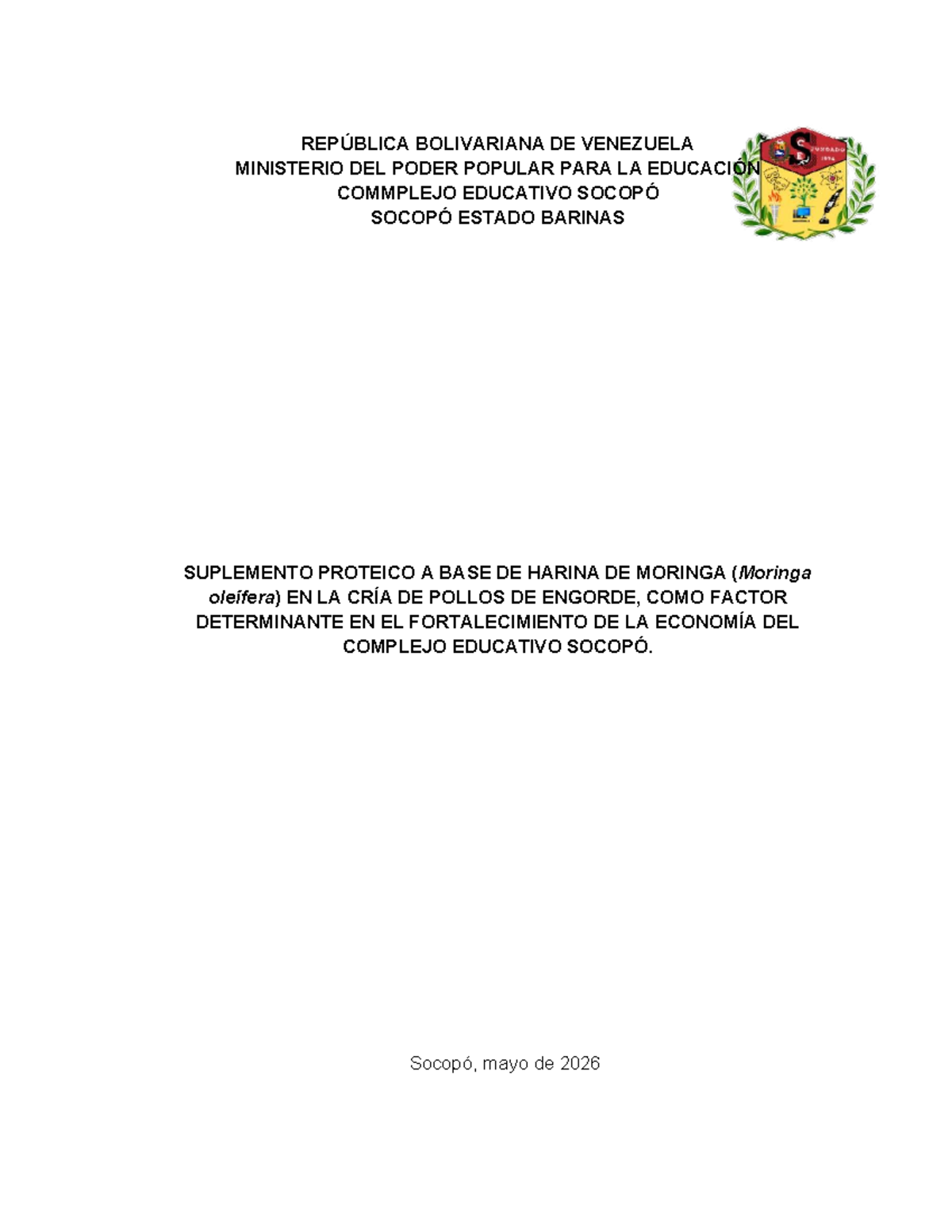 Proyecto de Investigación: Suplemento Proteico de Moringa en Cría de ...