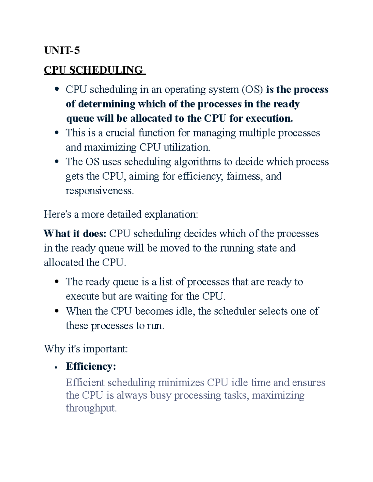 CPU Scheduling in Operating Systems: UNIT-5 OS Notes - Studocu
