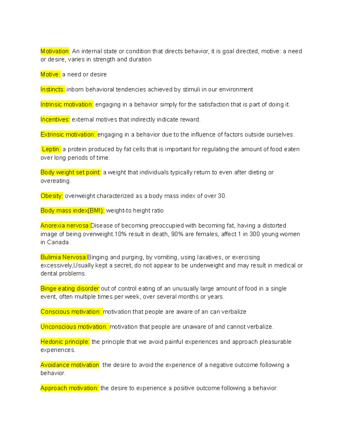 Chapter 11 Ps102 - lesson 11 notes - Motivation: An internal state or ...