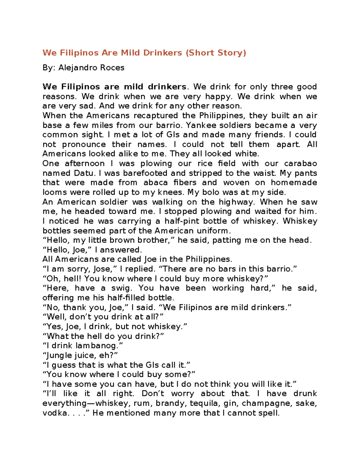 We Filipinos Are Mild Drinkers Alejandro Roces - We Filipinos Are Mild ...