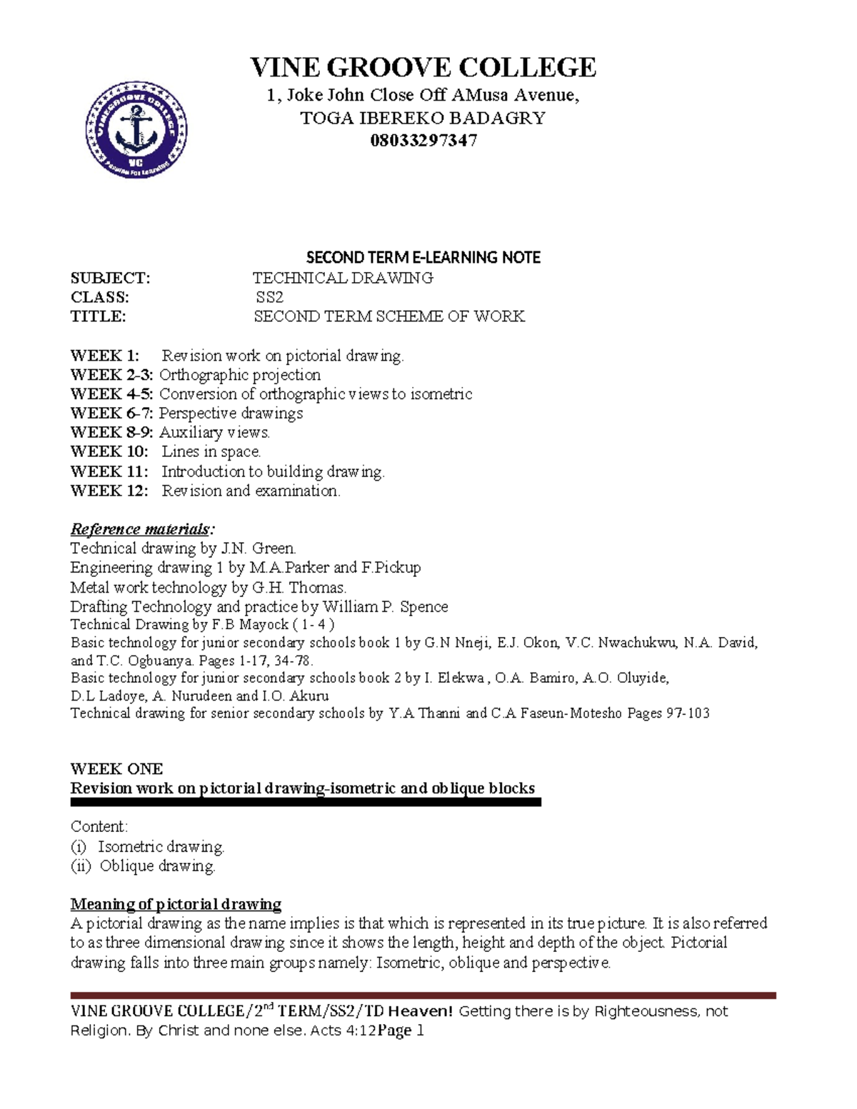 2ND TERM S2 Technical Drawing: Scheme of Work & Concepts - Studocu